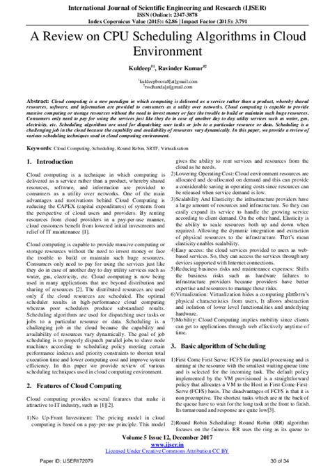 Pdf A Review On Cpu Scheduling Algorithms In Cloud Environment