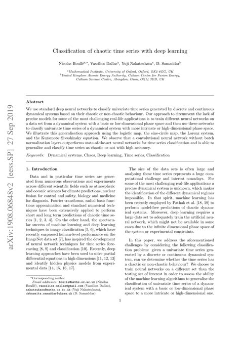 Pdf Classification Of Chaotic Time Series With Deep Learning