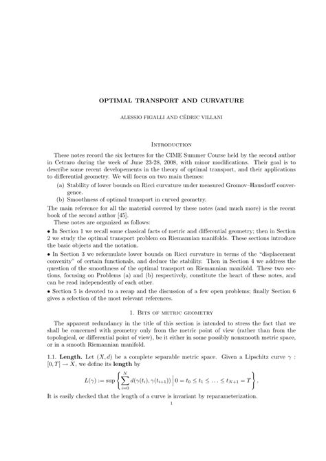 Pdf Optimal Transport And Curvature