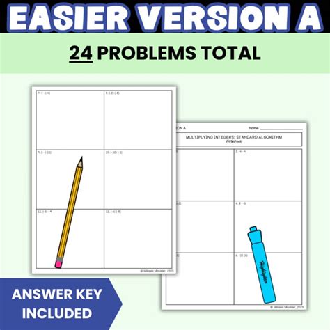 Multiplying Integers Standard Algorithm Differentiated Worksheet 6th