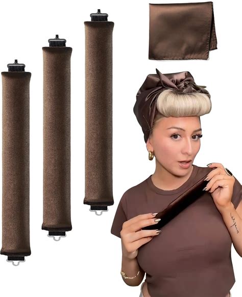 Heatless Overnight Hair Curling Set Large Silk Brown Rods For Blowout Curls No