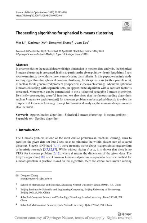 The Seeding Algorithms For Spherical K Means Clustering Request Pdf