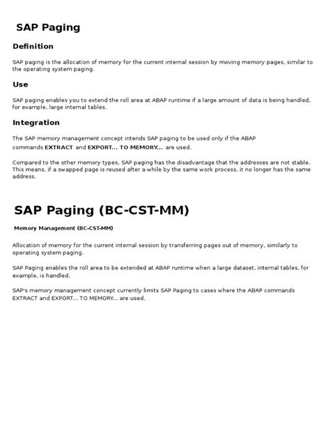 Sap Memory Management Pdf Operating System Computer Data Storage