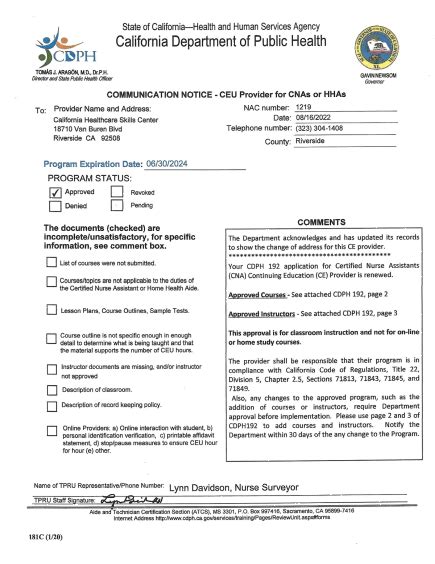 Cna Cdph California Healthcare Skills Center