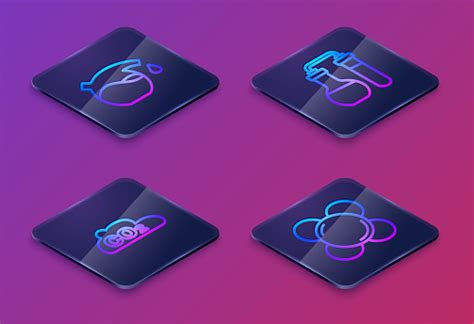 등분성 선 테스트 튜브 클라우드의 Co2 배출 및 분자를 설정합니다 파란색 정사각형 버튼 벡터 3차원 형태에 대한 스톡 벡터 아트 및 기타 이미지 Istock