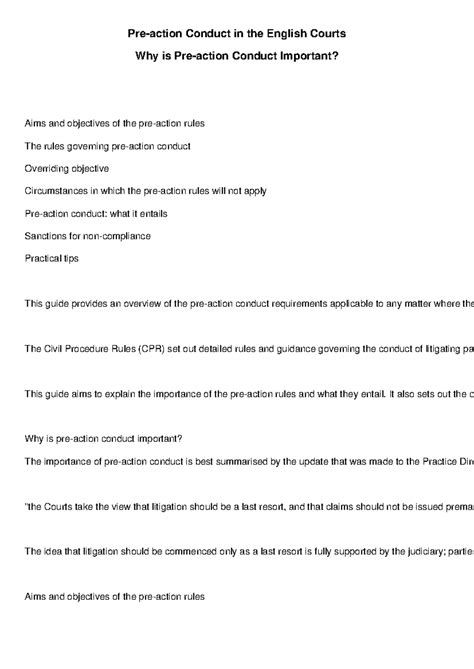 Pre Action Conduct In The English Courts It Also Sets Out The C Why Is Pre Action Conduct