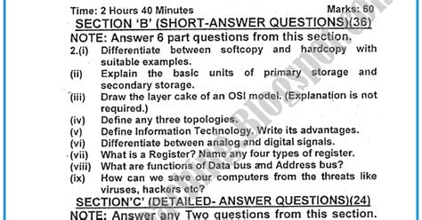 Adamjee Coaching Computer Science 2009 Past Year Paper Class Xi