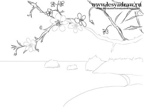 На переднем плане прорисуйте траву на заднем — обрыв и пляж