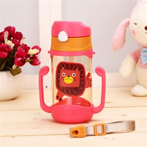 400 Ml 아기 젖병 실리콘 어린이 음료 컵 튀는 만화 패턴 아기 음료 컵 빨간색