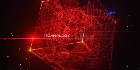 Creative Square Red Polygonal Technology Background Geometry Big Data And Tech Concept Stock