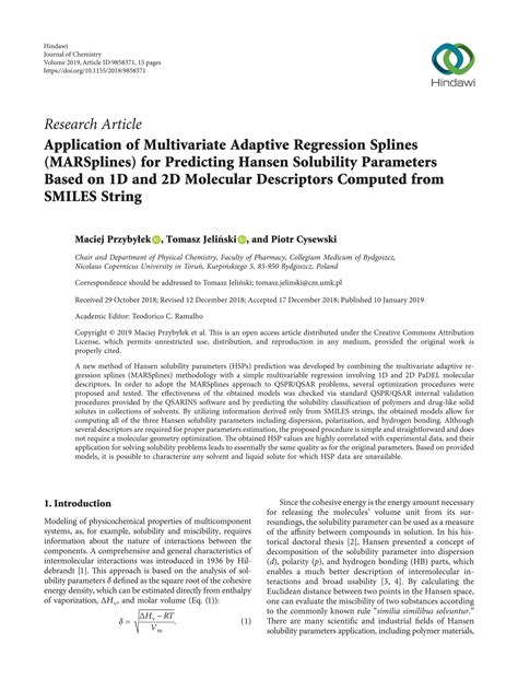 Application Of Multivariate Adaptive Regression Splines Marsplines For Predicting Hansen