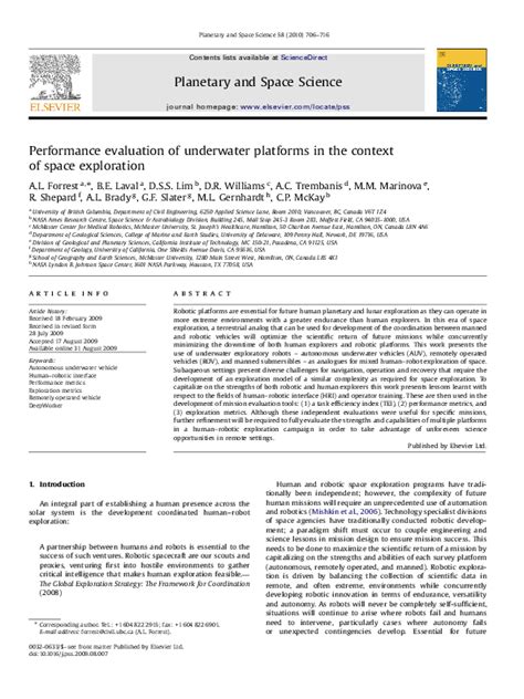 Pdf Performance Evaluation Of Underwater Platforms In The Context Of Space Exploration