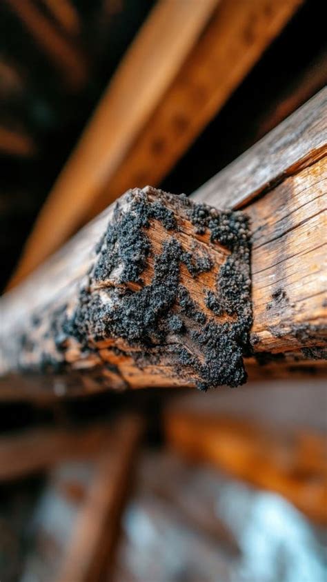 Close Up Of Termite Damage On Wooden Beam Indoors Stock Illustration