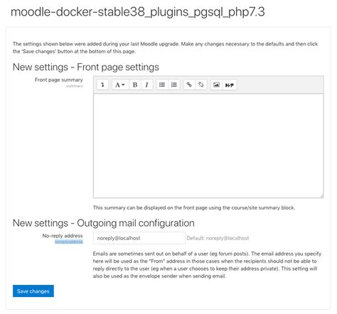 on a newly installed instance front page summary and no reply address are announced as new