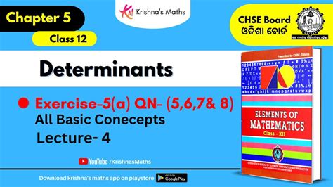 Determinants All Basic Concepts Chp 5 Exercise 5a Qn 5 6 7 And 8 Class 12 Chse Math Lec 4