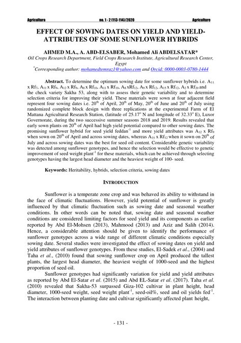 Pdf Effect Of Sowing Dates On Yield And Yield Attributes Of Some Sunflower Hybrids