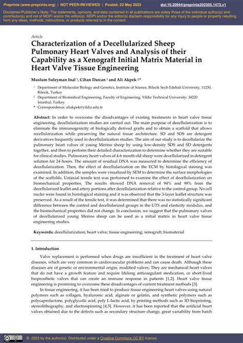 Pdf Characterization Of A Decellularized Sheep Pulmonary Heart Valves And Analysis Of Their