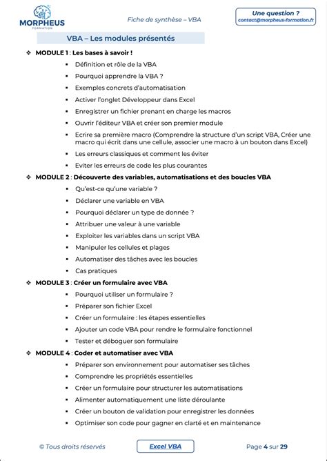 Formation Excel Vba Gratuite Pdf 29 Pages 4 Modules Morpheus Formation