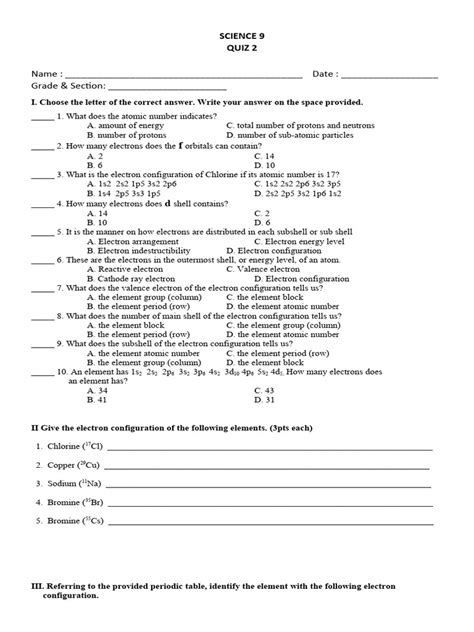 Quiz 2 Pdf Electron Configuration Chemical Elements