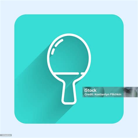 긴 그림자로 고립 된 탁구 아이콘을 재생하기위한 흰색 라인 라켓 녹색 정사각형 버튼입니다 벡터 일러스트레이션 건강한 생활방식에 대한 스톡 벡터 아트 및 기타 이미지 Istock