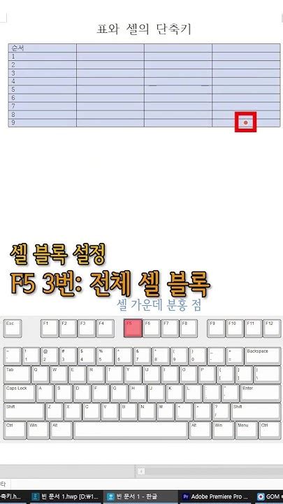 1분 한글 사용법 표와 셀의 단축키 셀 분할 셀 병합 줄 추가 줄 삭제 너비 맞추기 높이 맞추기 셀 크기 조정