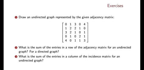 Solved Exercises Draw An Undirected Graph Represented By The Given