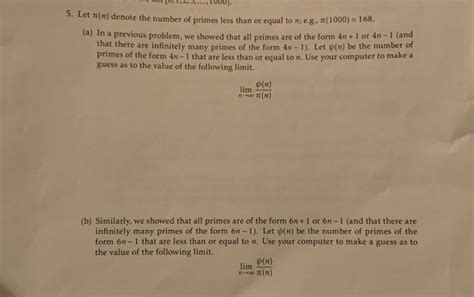 Solved 5 Let N Denote The Number Of Primes Less Than Or