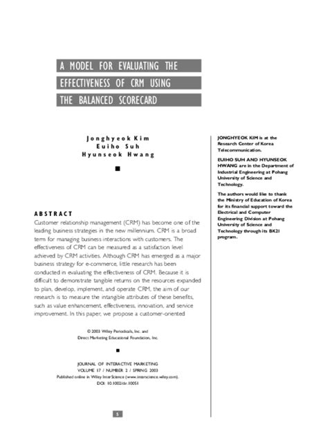 Pdf A Model For Evaluating The Effectiveness Of Crm Using The Balanced Scorecard