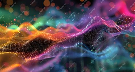 Colorful Abstract Wavy Particles Background With Sparkling Lights Premium Ai Generated Image