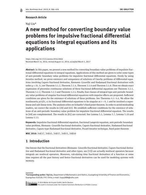 Pdf A New Method For Converting Boundary Value Problems For Impulsive Fractional Differential