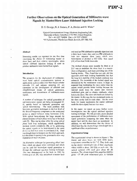 Further Observations On The Optical Generation Of Millimetre Wave Signals By Masterslave Laser
