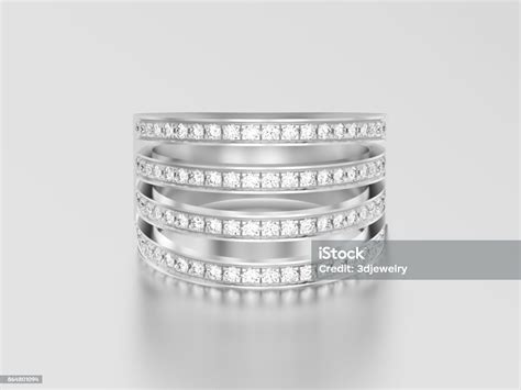 3 차원 일러스트 레이 션 화이트 골드 또는 실버 4 개의 정강이 다이아몬드 반지 반사와 그림자 0명에 대한 스톡 사진 및 기타 이미지 Istock
