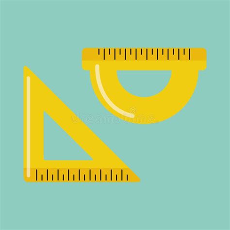 Set Yellow Rulers In Flat Style Triangle Ruler And Protractor Stock Illustration Illustration