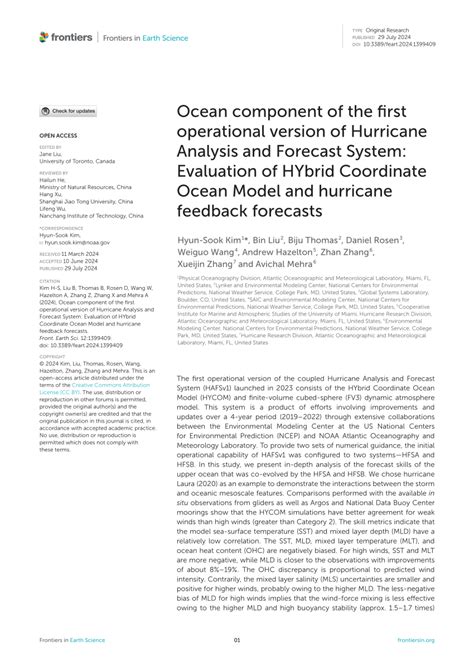 Pdf Ocean Component Of The First Operational Version Of Hurricane