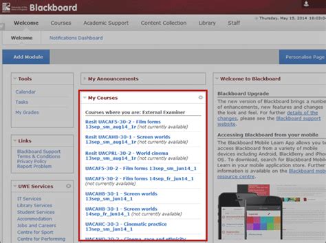 Accessing Blackboard Courses Uwe Bristol Blackboard Support