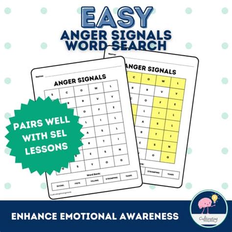 Easy Anger Signal Word Search Self Awareness Prek Lower Elementary