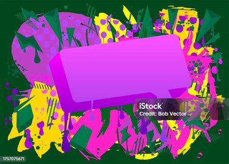 녹색 노란색 및 보라색 낙서 말풍선 배경입니다 추상 벡터 메시지 기호 거리 예술 장식 토론 아이콘 도시 회화 스타일에서 수행 Brand Name Online