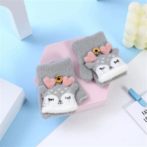 Badu Bg Бебешки зимни топли ръкавици с анимационни елени Детски плетени ръкавици за бебета и