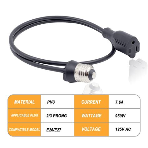 Buy 3 Outlet Light Socket Adapter With Extension Cord Convert E26 E27 Light Socket To Plug
