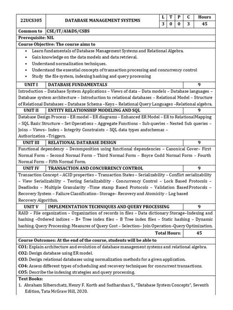Dbms Theory And Lab Syllabus Pdf Databases Relational Database