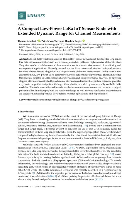 Pdf A Compact Low Power Lora Iot Sensor Node With Extended Dynamic