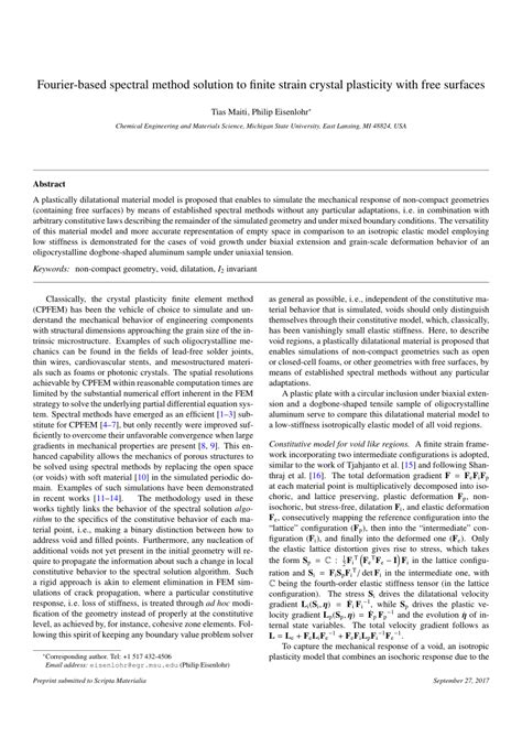 Pdf Fourier Based Spectral Method Solution To Finite Strain Crystal