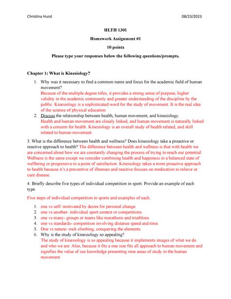 HW Assignment Chapter Health Christina Hurst HLTH Homework Assignment