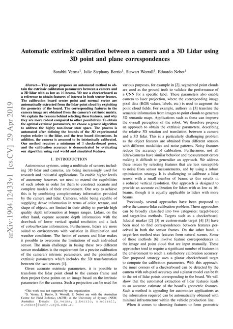 Pdf Automatic Extrinsic Calibration Between A Camera And A 3d Lidar Using 3d Point And Plane