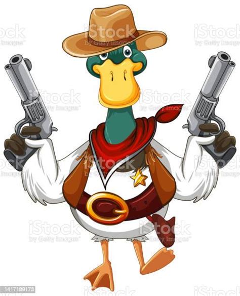 카우보이 의상을 입은 만화 오리 개념에 대한 스톡 벡터 아트 및 기타 이미지 개념 귀여운 깃털 Istock