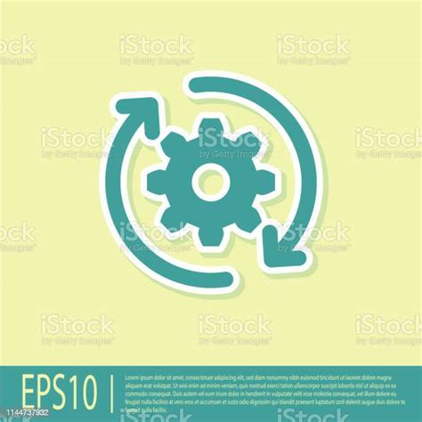 노란색 배경에 고립 된 워크플로 개념 아이콘으로 녹색 기어와 화살표 기어 다시 로드 기호입니다 평면 디자인입니다 벡터 일러스트