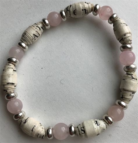 Aa Big Book Bracelet Pink And Silver Beads Made From Real Pages From The