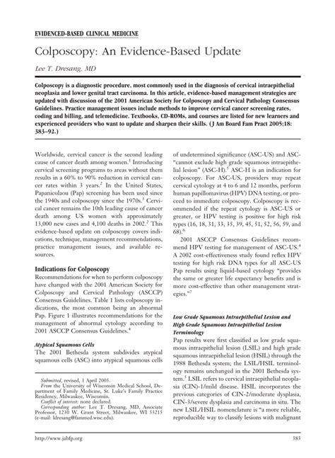 Pdf Colposcopy An Evidence Based Update