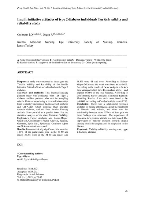 Pdf Insulin Initiative Attitudes Of Type 2 Diabetes Individuals Turkish Validity And