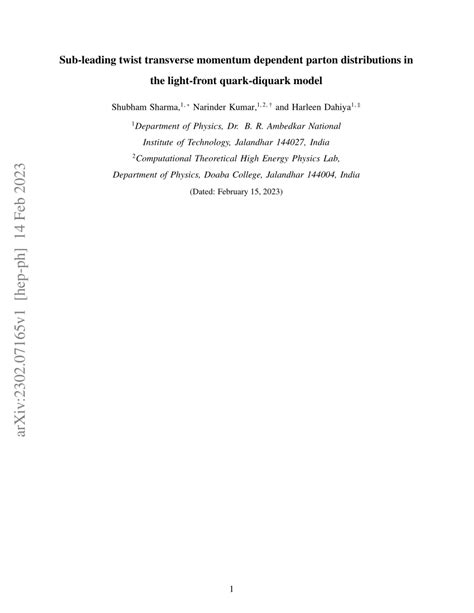 Pdf Sub Leading Twist Transverse Momentum Dependent Parton